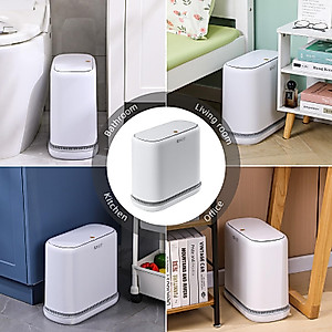 funest Bathroom Trash Can, 3 Gallon Slim Trash Can with Lid, Adsorption Garbage Can with Press-Top Lid, White Narrow Plastic Trash Bin for Bathroom, Office, Bedroom, Living Room