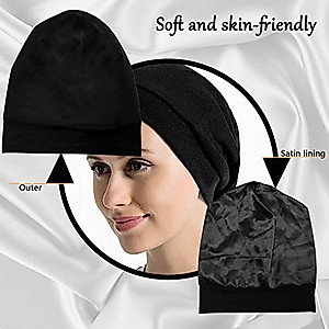 Satin Bonnet Sleep Cap Hair Cover Bonnet Satin Lined Slouchy Beanie Night Sleeping Hat - Adjustable for Curly Hair
