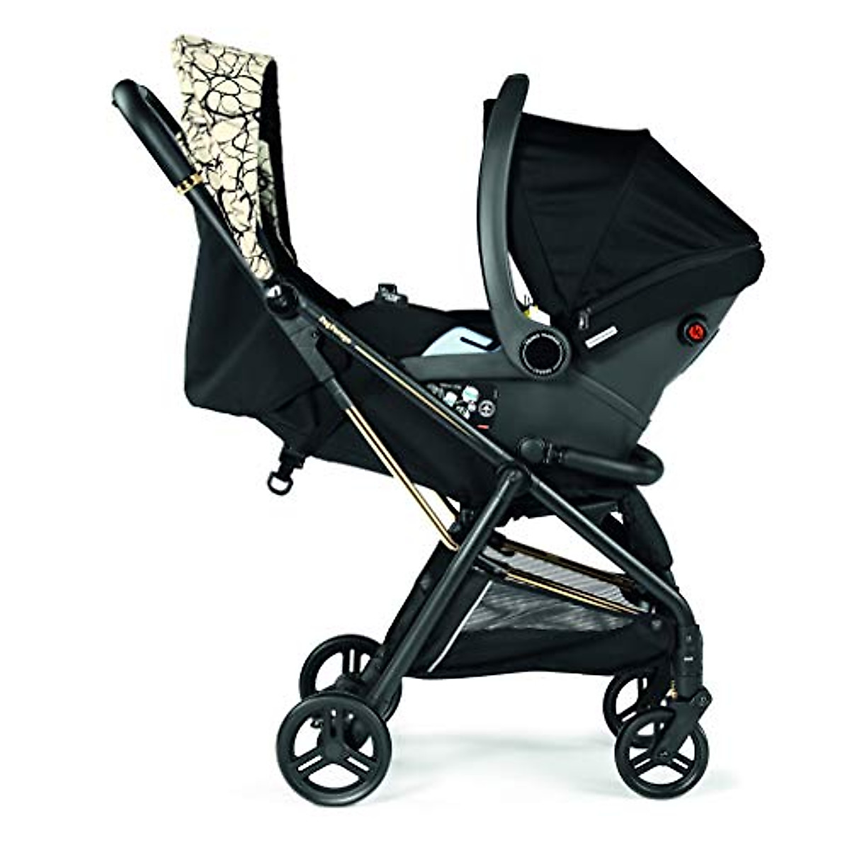 Peg Perego Selfie – Self-Folding, Light Weight, Compact Stroller – Compatible with All Primo Viaggio 4-35 Infant Car Seats - Made in Italy - Mon Amour (Beige, Pink, & Rose Gold)