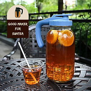 LIVEBAY Glass Pitcher with Lid 2 Quart (64oz / 2 Liter) Heavy Duty Wide Mouth Mason Jar Leak-proof Water Jug for Iced Tea, Juice and Drinks