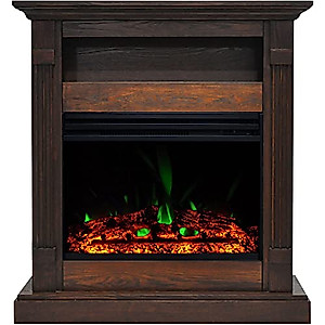 Drexel 34-in. Electric Fireplace Heater with Walnut Mantel, Deep Log Display, Multi-Color Flames, and Remote Control
