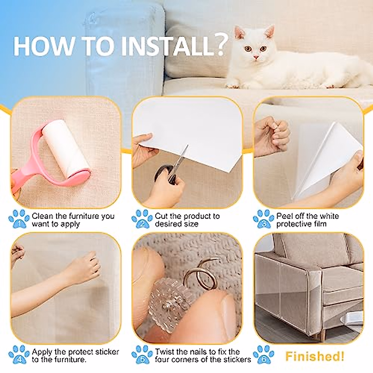 Uross Cat Scratch Furniture Protector - 12 Pack Couch Corner Sofa Protector for Cats, Anti Scratch Cat Furniture Protector, 8PCS 17" x 12" + 4 PCS 17" x 6" Cat Scratch Guards Deterrent for Furniture
