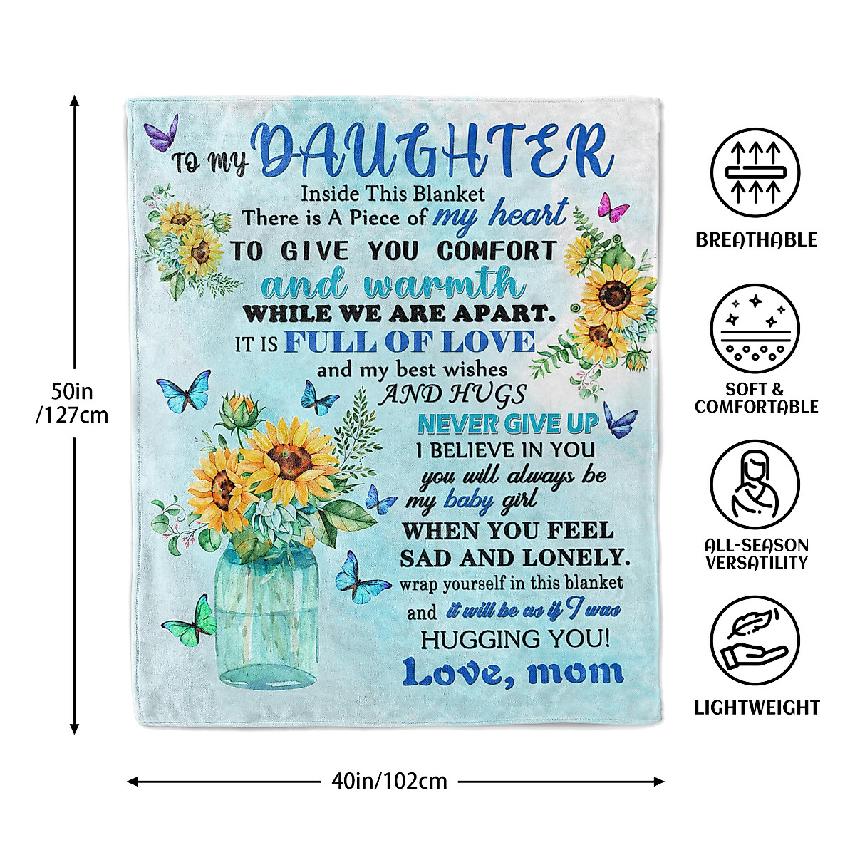 Wotail Daughter Gifts from Mom, Daughter Gifts, Gifts for Daughters Adult, Gift for Daughter, Gifts for Daughter, Ddaughter Blanket from Mom 40" X 50"