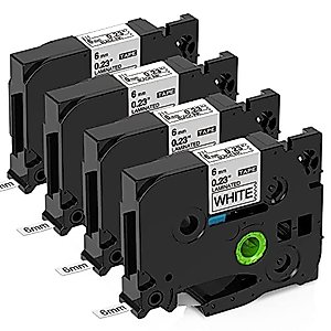MarkDomain Compatible Label Tape Replacement for Brother TZe211 TZe-211 Laminated P Touch Label Maker Tape 6mm for Brother PT-D210 H110 D600 PTD400AD 1230PC, 1/4" x 26.2' Black on White, 4-Pack