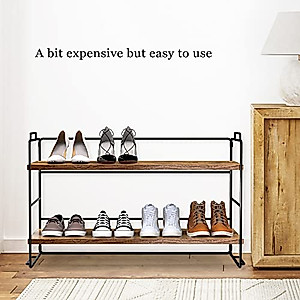 DANCELF Shoe Rack, Metal Shoe Organizer for Closet, Adjustable Free Standing Shoe Storage, Shoe Tower for Entrance Living Room Kitchen, Rustic Brown