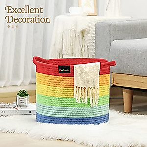Zooawa Rainbow Storage Cotton Rope Baskets for Baby Room|Rainbow Baskets for Classroom | Baby Laundry Basket for Nursery Storage|Toy Baskets Organizer for Baby Rainbow Nursery Decor,14" x 12"