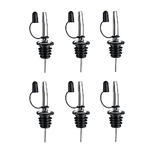 6 Pack Speed Pourers Spouts with Tapered, Liquor Pourers with Rubber Cap, Stainless Steel, Hygienic, Dishwasher Safe, Fits most Classic Bottle's Lip up to 3/4"