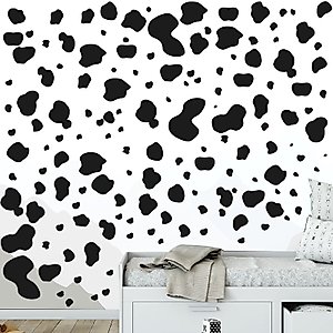 184 Pcs Cow Print Stickers, Adhesive Cow Wall Stickers Cow Print Vinyl Wall Art Decal Removable Cow Print Wall Decor Waterproof Animal Design Cow Decals for Walls Bedroom Living Room Nursery (Black)