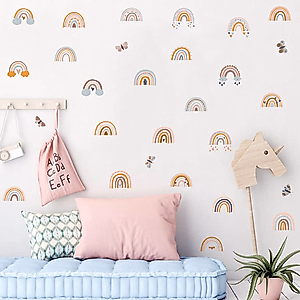 AOWDIAO Boho Rainbow Peel and Stick Wall Decals for Girls Bedroom, Kids Room, Nursery Decor, 56 Pcs