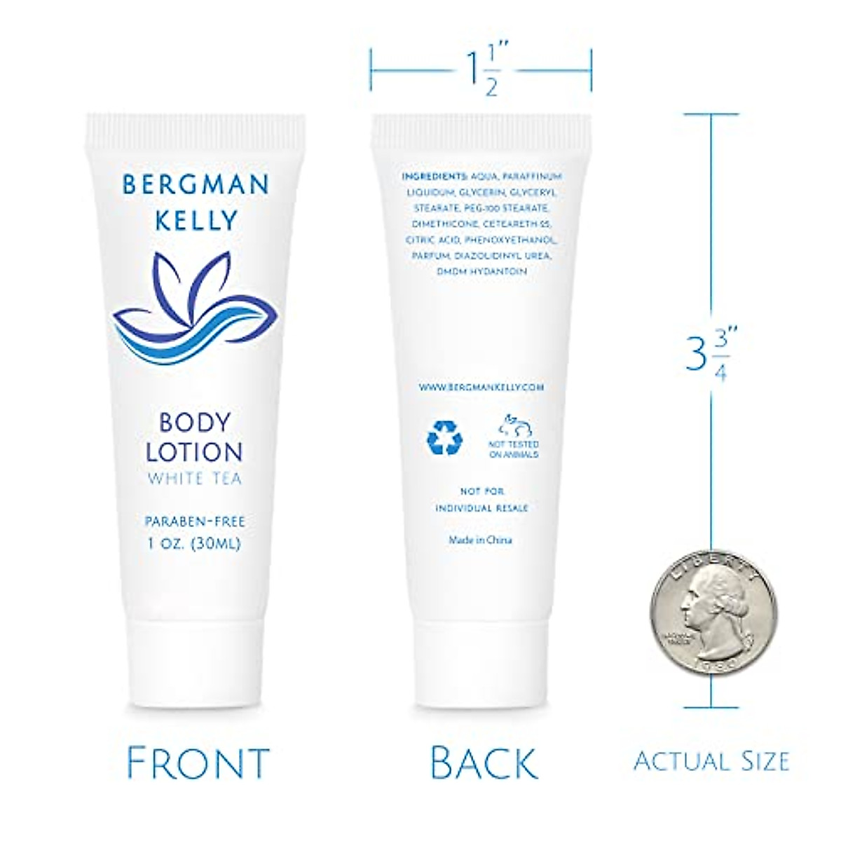 BERGMAN KELLY Travel Size Lotion (1 fl oz, 100 PK, White Tea), Delight Your Guests with a Revitalizing and Refreshing Body Lotion, Quality Mini and Small Size Guest Hotel Toiletries in Bulk
