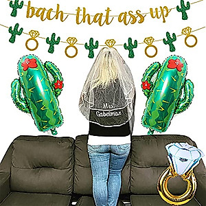 Mexico Fiesta Bachelorette Party Supplies Bach That Ass Up Party Banner Glittery Cactus Ring Banner Plus Cactus Balloon Diamond Ring Balloon for Bridal Shower Bubbly Bar Party Decorations