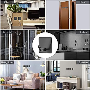 TKMENGY Self Adhesive Hooks, Stick on Hooks Holder for Tea Towel Robe Coat Kitchen Bathrooms,Stainless Steel Sticky Wall Hooks,Waterproof and Rustproof, 4 Pack (Black)