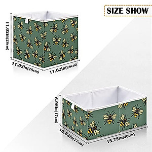 Cute Bee Storage Bins Cubes Storage Baskets Fabric Foldable Collapsible Decorative Storage Bag with Handles for Shelf Closet Bedroom Home Gift 11" x 11" x 11"