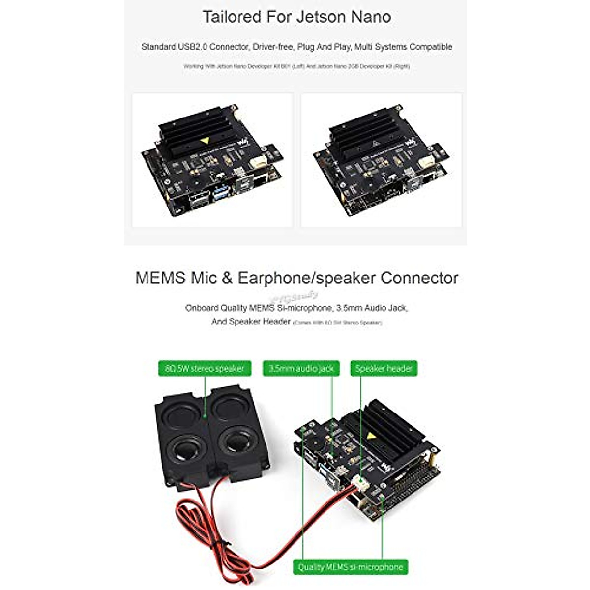 XYGStudy USB Audio Codec for Jetson Nano Developer Kit B01 and 2GB, USB Sound Card Driver-Free Plug and Play Built-in Microphone and Speaker Header, Recording and Playback Support