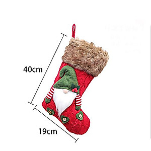 Alipher Christmas Stocking Knitted Gnome Stockings Handmade Hanging Stocking Christmas Tree Pendant Xmas Decoration Gift Bag for Home Décor (Red)