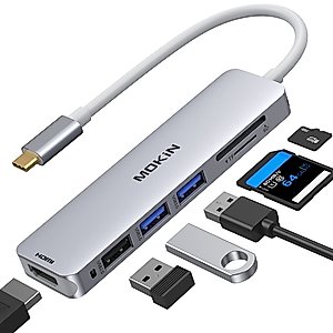 USB C Hub HDMI Adapter for MacBook Pro 2019/2018/2017, MOKiN 5 in 1 Dongle USB-C to HDMI, Sd/TF Card Reader and 2 Ports USB 3.0