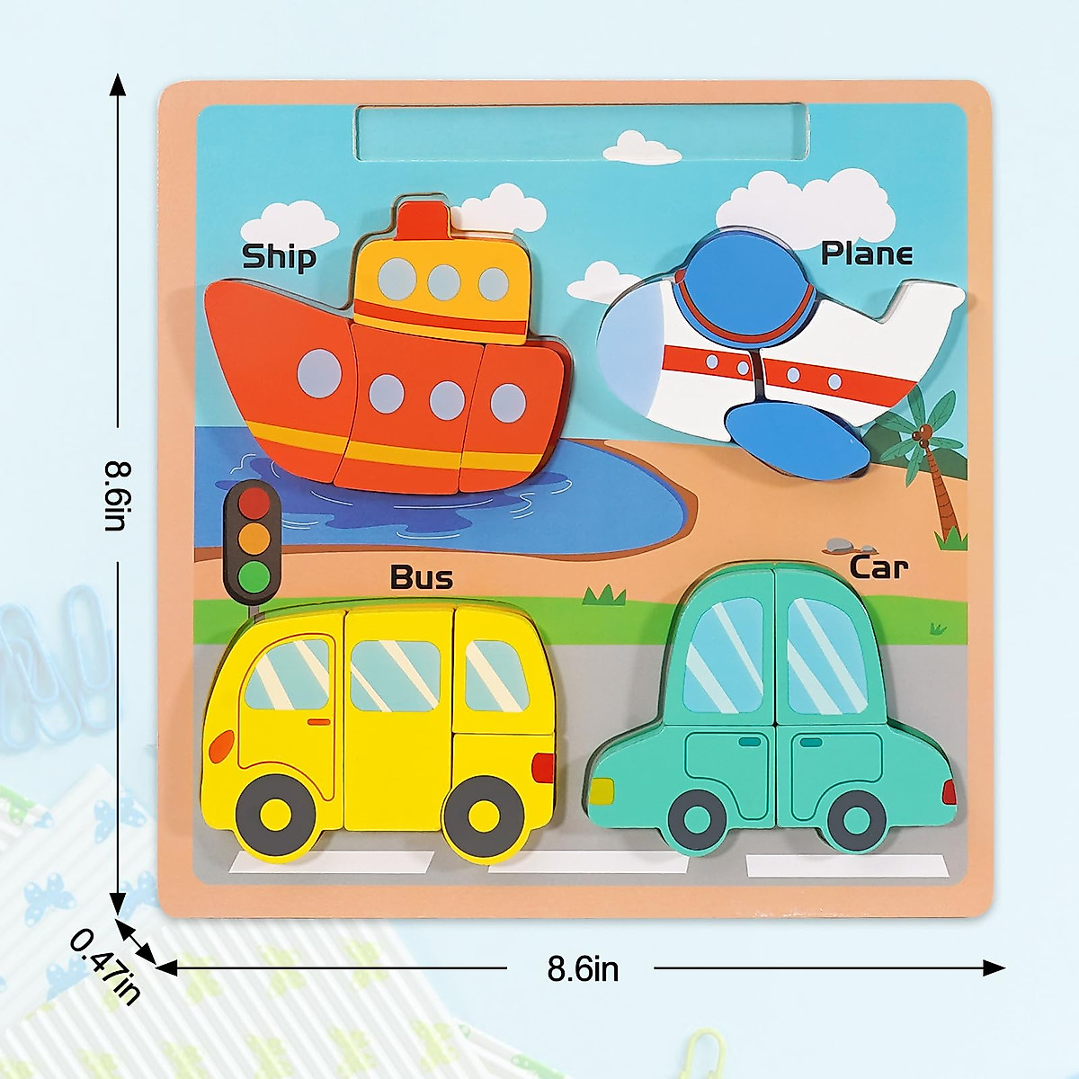 Wooden Puzzles for Toddlers 1-3, Educational Preschool Puzzle Toy, Each Set of Jigsaw Puzzles Contains 4 Patterns, Backside Can be Used as a Drawing Board