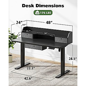 Shahoo Electric Double Layers Standing Desk with 3 Drawers, 48 x 24 Inches Height Adjustable Conner Table, Computer Workstation with Large Storage Shelves for Home Office, 48 Inch, Black