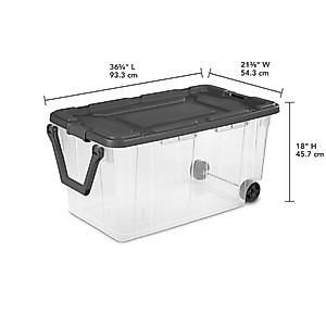 K&J CHIPMUNK Storage Bin 40 Gallon 160 Quart Plastic Rolling Stacker Box Wheeled Storage Box, Lidded Stackable Storage Bin Container for Home, Garage, and Camping Clear Base & Gray Lid 2-pack