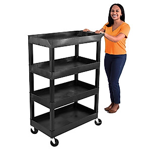 Stand Steady Tubstr 4 Shelf Utility Cart | Extra Tall Storage Cart & Rolling Tool Cart | Tub Shelf Utility Cart with Wheels for School, Garage, Office & Warehouse | Made in USA (35 x 18 x 50in/Black)