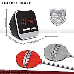 SHARPER IMAGE Bluetooth Smartphone Grill Thermometer, iOS/Android Capability W/App, Meat Probes Plus Pairing Indicator Ensure Doneness, Easy Read Digital Display, Heat Resistant, Great for BBQs/Oven