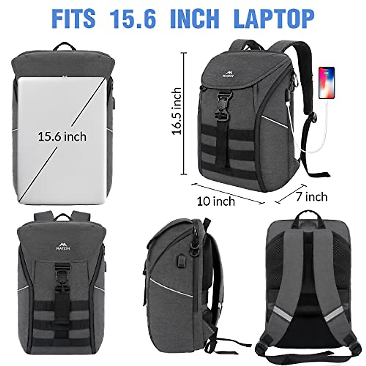 MATEIN Laptop Backpack for Work, Unisex Business Travel Backpack Fits 15.6 Inch Slim Notebook, Water Resistant College School Bookbag, Fashion Casual Daypack Gifts for Men & Women, Grey