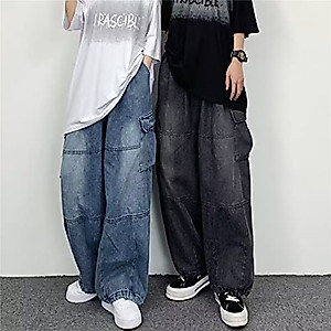 Grunge Baggy Jeans Y2K Emo Alt Cargo Pant Fairycore Demin Cloting Aesthetic Jogger Sweatpants Hiphop Tripp Streetwear (Blue,M)