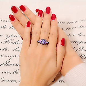 CiNily Black Gold Plated Purple Opal & Amethyst Ring for Women Ladies Big Gemstone Gothic Ring Jewelry Gift Size 7