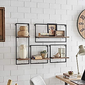 UKN Framed Wall Art 4-Piece Rustic Industrial Shelf Set Brown MDF Wood Finish Includes Hardware