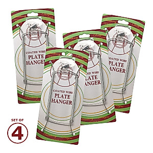 BANBERRY DESIGNS Chrome Vinyl Coated Plate Hanger 8 to 10 Inch - Set of 4 Pcs - Clear Vinyl Sleeves Protect The Plate - Hook and Nail Included