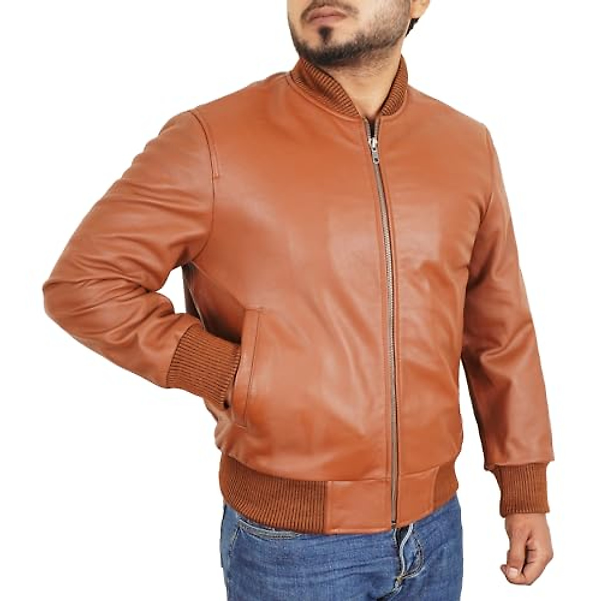 STOREJEES Leather Motorcycle Jacket Men | Brown Bomber Jacket