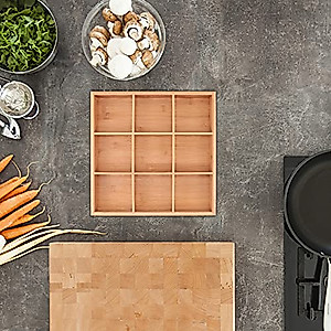 DOITOOL Wood Serving Tray Divided Platter 9- Section Wood Food Server Bamboo Serving Dishes Serving Platters for Snacks Appetizers