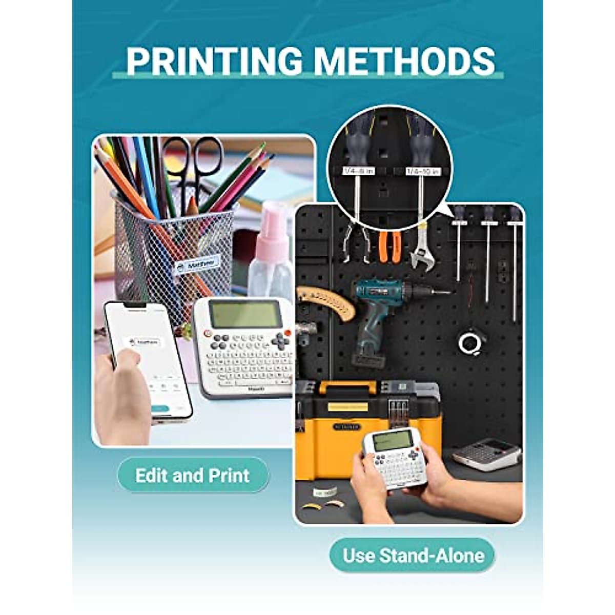 Makeid E1 Label Maker - Bluetooth Compatible Thermal Printer - QWERTY Keyboard Portable Label Maker, 4.42" Large LCD Screen - Prints 9/12/16mm Waterproof Label Tapes - Includes 13.3' Tape, USB Cable