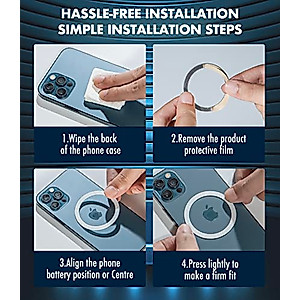 Cheukkee Adhesive Metal Ring Sticker,Mag Ring Circle Attachment for Phone Case,for Magsafe Magnetic Wireless Charging 6 Pack Compatible Cell Phone iPhone Pixel (Black+White+Gray+Sliver+Green+Purple)