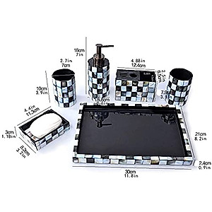 Soap Dispenser for Bathroom Kitchen, Housewares 6-Pieces Bathroom Accessory Set Bright-Colored Mosaic Shell Bathroom Accessories Set Bath Ensemble/Lotion Dispenser