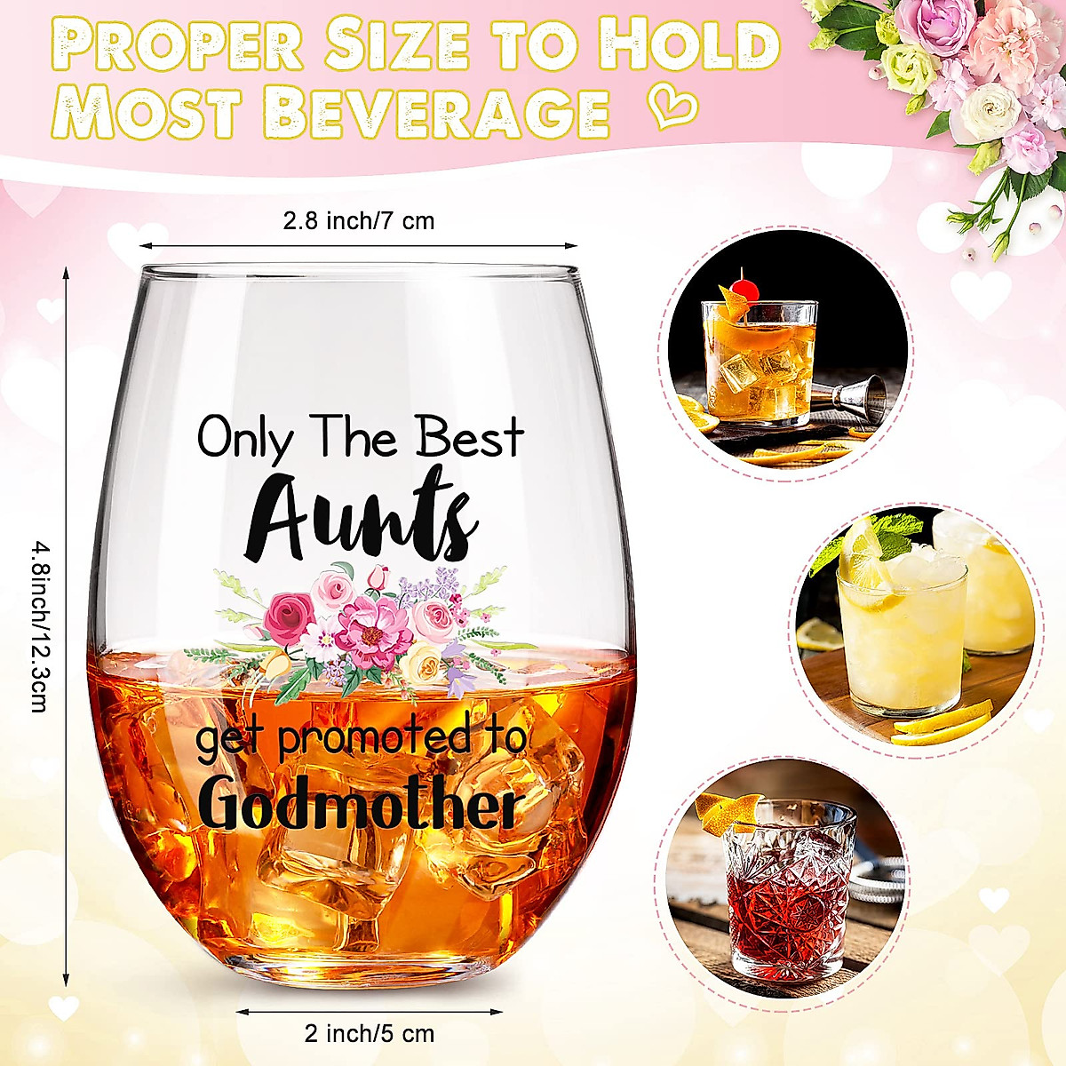 Thank You for Being My Godmother Wine Glass, Personalized Mother's Day Birthday Christmas Gift for Godmother Mother, 17 Oz Godmother Announcement Wine Glass for Godmother from Godchild (Only The Best)