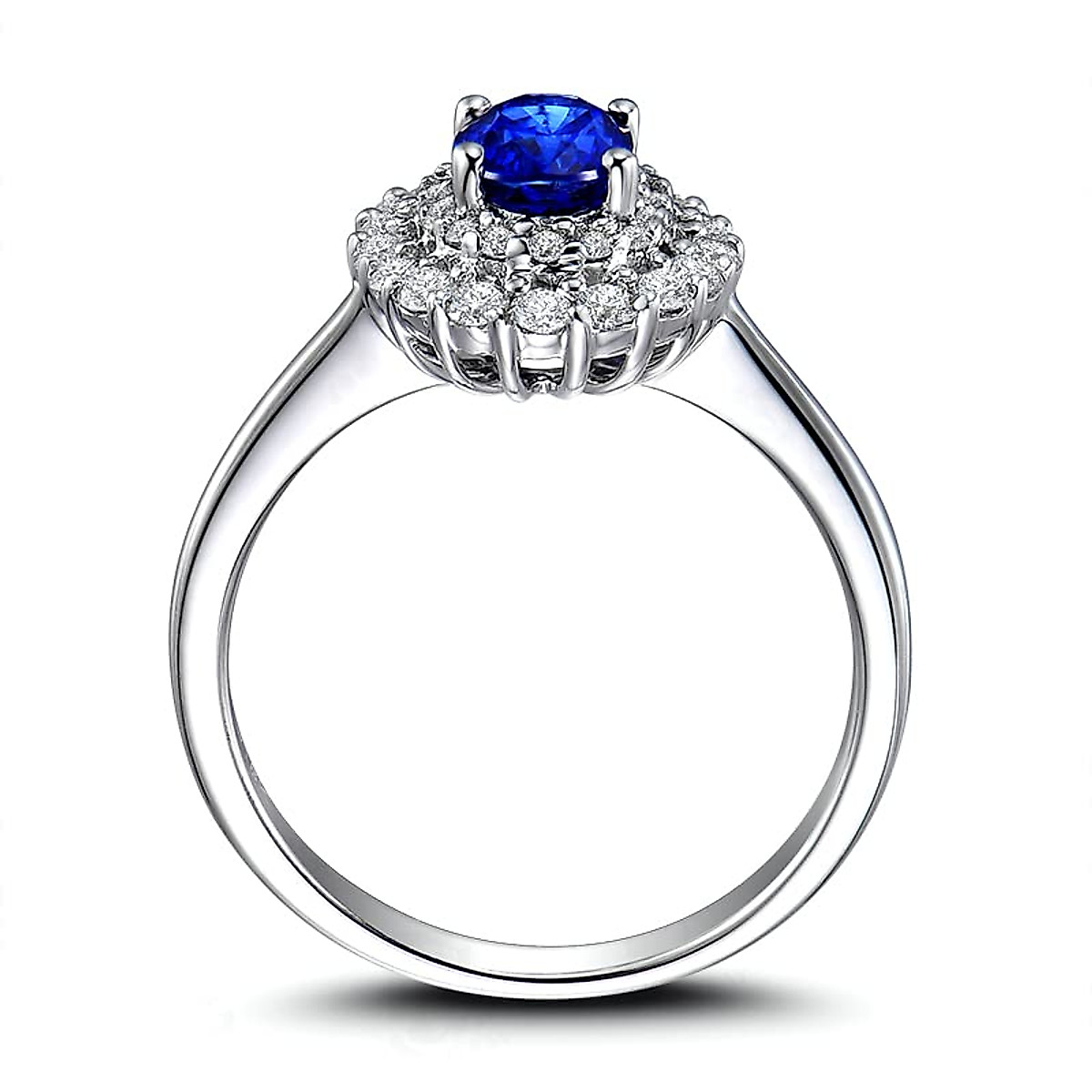 JIANGXIN 925 Sterling Silver Anniversary Ring Princess Diana Royal Engagement Platinum Plated Fine Jewelry for Women Adjustable size 6 7 8 9 (Created Blue Sapphire)