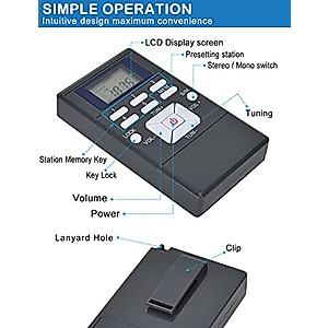 ZHIWHIS Mini Portable FM Radio, Stereo LCD Digital Display Tuning Pocket Walkmen Transistor Conference Receiver with Earphone, Small Pocket Radio Operated by AAA Batteries for Walking/Running