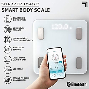 SHARPER IMAGE Digital Bathroom Smart Scale, Wireless Bluetooth Connectivity, Companion App Tracks Weight, Body Fat & BMI, Android & iOS Compatible, 10 User Health Profiles, Accurate Precision Sensors