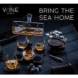 Swordfish & Sailfish Wine &Whiskey Decanter Dispenser and 4 Liquor Glasses - Fishing & Boat Decanter & Glass Set - Fishing Gifts for Men Bourbon & Scotch Decanter for Alcohol - Fisherman Gifts for Dad