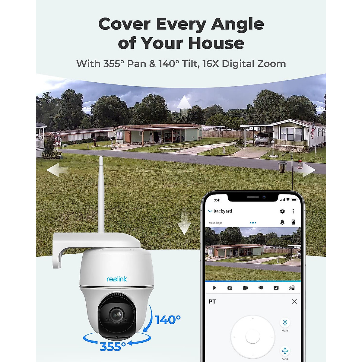 REOLINK 2K Cameras for Home Security Outside, Battery/Solar Powered, Smart Detection, 2-Way Audio, Compatible with Alexa, No Hub Needed, Local SD Storage, Argus PT+ Argus 2E+ Solar Panel