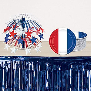 Beistle 1-Ply Metallic Plastic Foil Fringe Table Skirt Parade Floats, Mardi Gras Party, Birthday Decorations, Baby Shower Celebration, Wedding Reception, 30" x 14', Navy