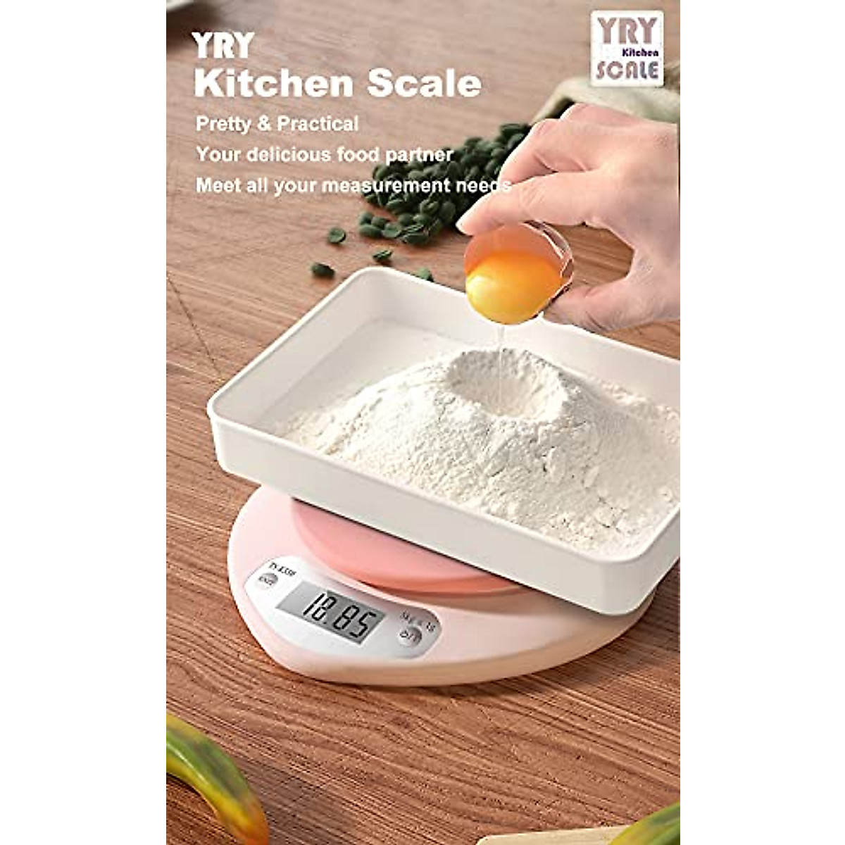 YRY Pink Kitchen Scale - Large LCD Display, Tare Function, 11 lbs(5kg) Capacity, 0.03 oz.(1g) Precise Graduation, ML and Oz Unit for Liquids and Solids - Ideal Food Scale for Baking & Cooking (5kg/1g)