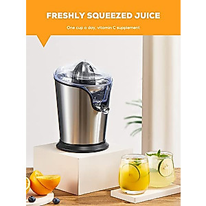 Aiheal Electric Citrus Juicer, Orange Juicer Squeezer with Two Interchangeable Cones Suitable for All Size of Citrus Fruits, Anti-drip Spout and Ultra Quiet Motor, BPA Free, Brushed Stainless Steel