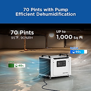 Moiswell 70 Pints Commercial Dehumidifier with Pump, Portable Crawl Space Dehumidifier for Basement and Home, Energy Star Most Efficient Certified, Automatic Defrost
