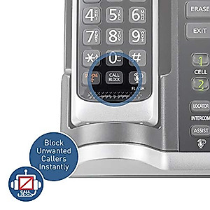 Panasonic Link2Cell Bluetooth Cordless Phone System with HD Audio, Voice Assistant, Smart Call Block and Answering Machine, Expandable Cordless System - 5 Handsets - KX-TGF675S (Black/Silver Trim)