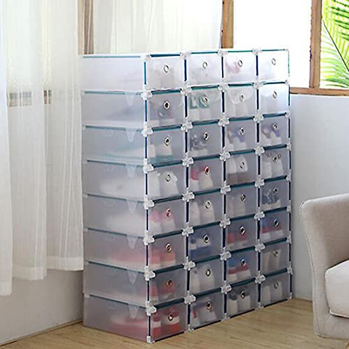 Hislaves Shoes Organizer Boxes,Stackable Drop Front Shoe Box Shoe Storage Box Space Saver Plastic Shoes Storage Bin for Home Dorm Orange
