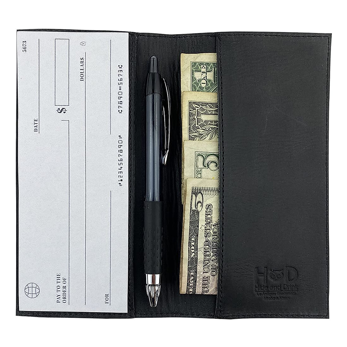 Hide & Drink, Checkbook Cover, Minimalist Organizer, Check Presenter, Bill Holder for Waiter and Waitress, Restaurant Accessories, Full Grain Leather, Handmade, Charcoal Black