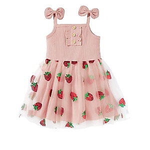 Toddler Baby Girl Dress Sleeveless Strap Knit Dress Daisy Tutu Dresses Princess Sundress (Pink Strawberry, 18M)