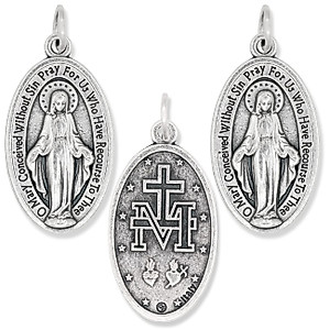 Bulk Pack of 3 - Miraculous Medal Pendant for Necklace -1 1/8" Oval Catholic Christian Silver Oxidized Finish Miraculous Medal Supplies Rosary Making, Made In Italy